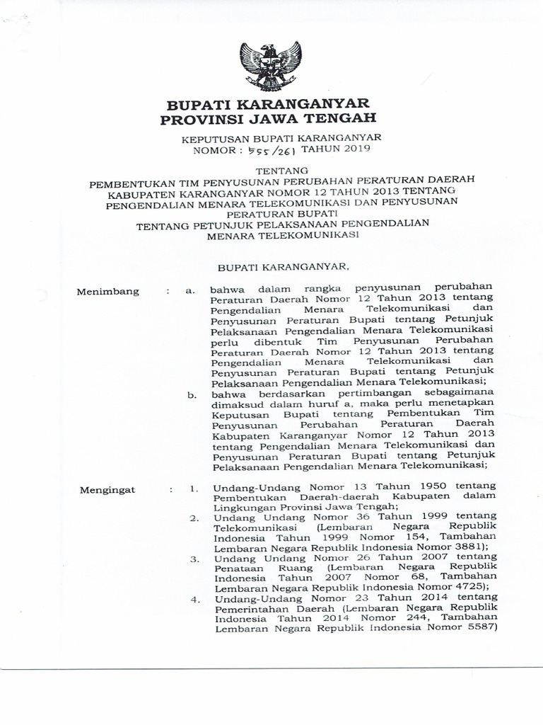 SK Bupati Pembentukan Tim Penyusun Perubahan Perda Menara ...