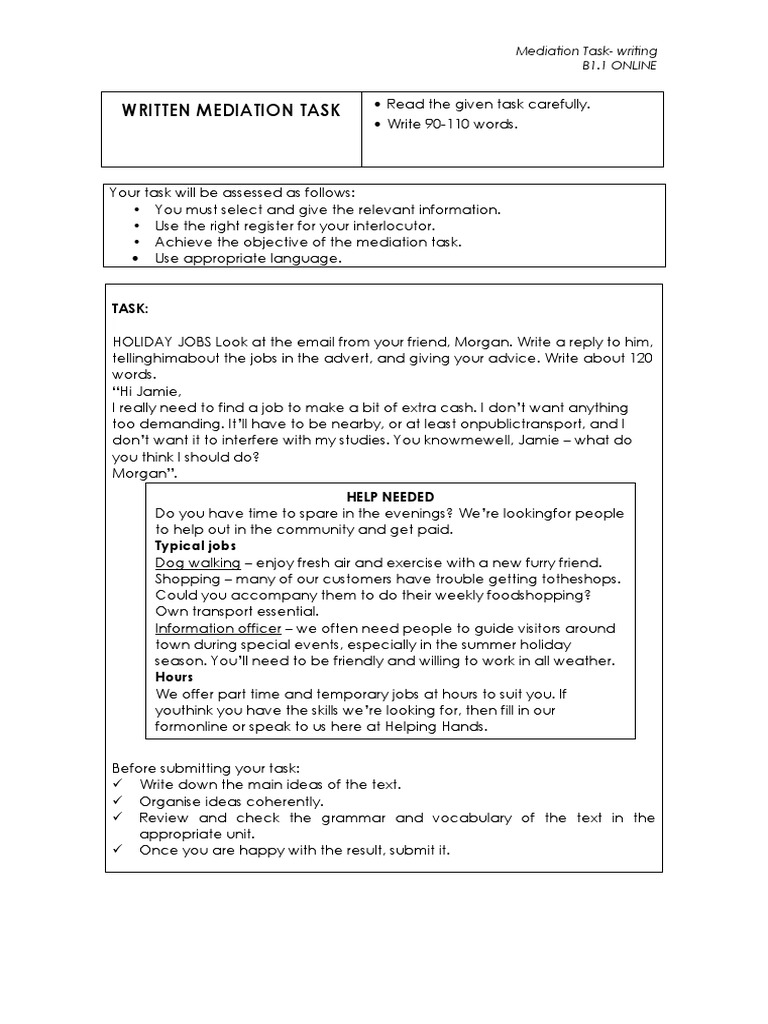 1B1 Written Mediation Task 1 | Download Free PDF | Grammar | Cognitive ...