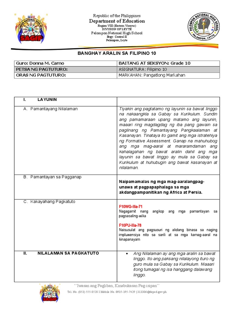 DLP Filipino 10 3rd Quarter | PDF