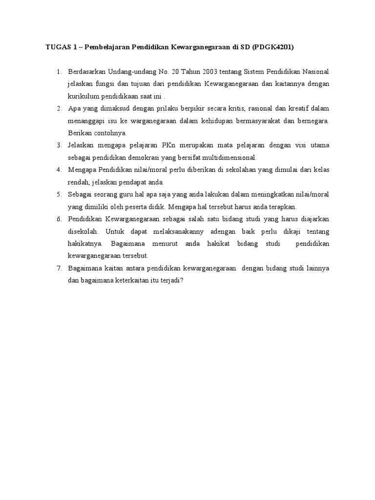 Tugas 1 Pembelajaran PKN Di SD | PDF