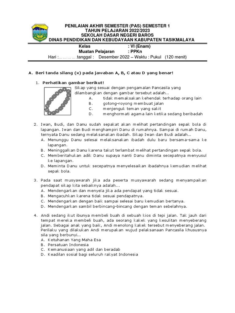 Soal PAS PPKn Kelas 6 SD 2022 | PDF
