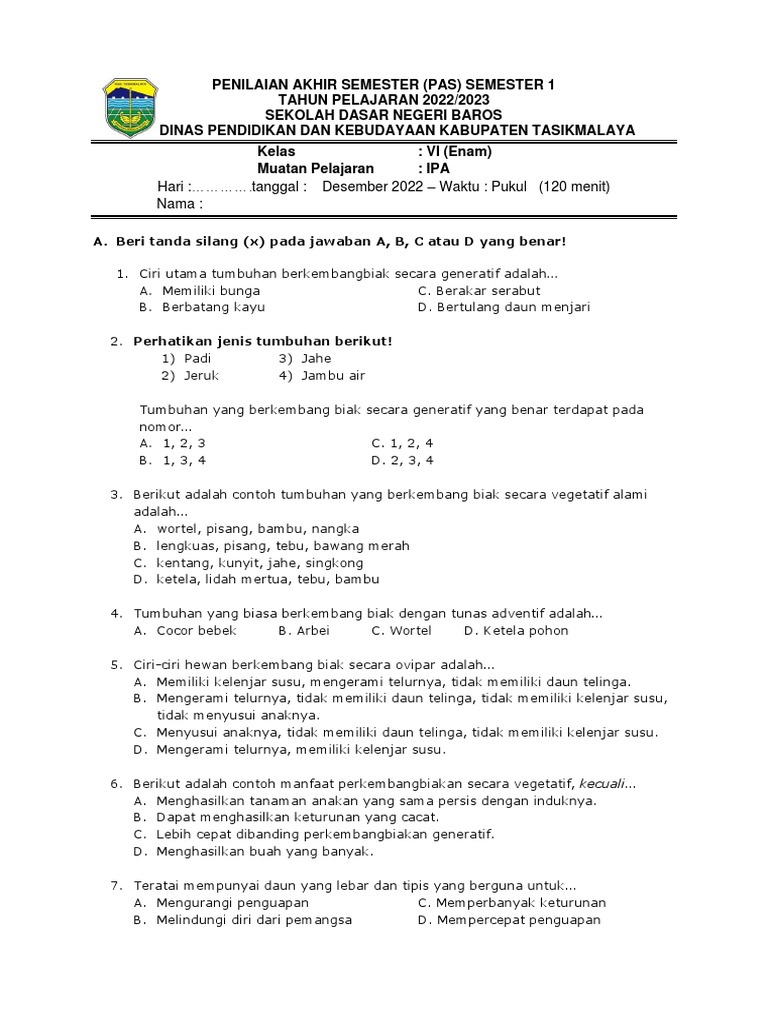 Soal PAS IPA Kelas 6 | PDF