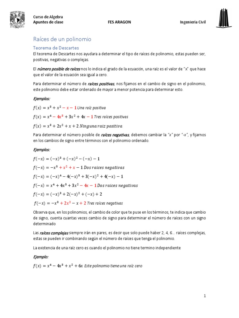 Raices de Un Polinomio | PDF | Factorización | División (Matemáticas)