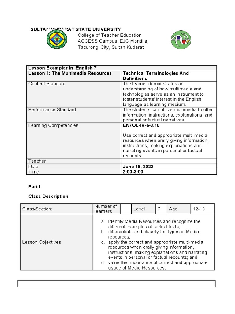Media Resources Lesson Plan | PDF | Multimedia | Learning