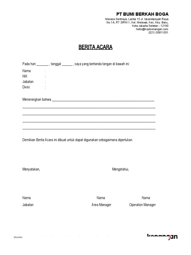 Berita Acara Template New | PDF