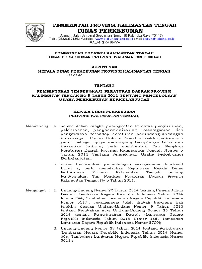 Draft SK Tim Evaluasi Perda 5 Tahun 2011 | PDF