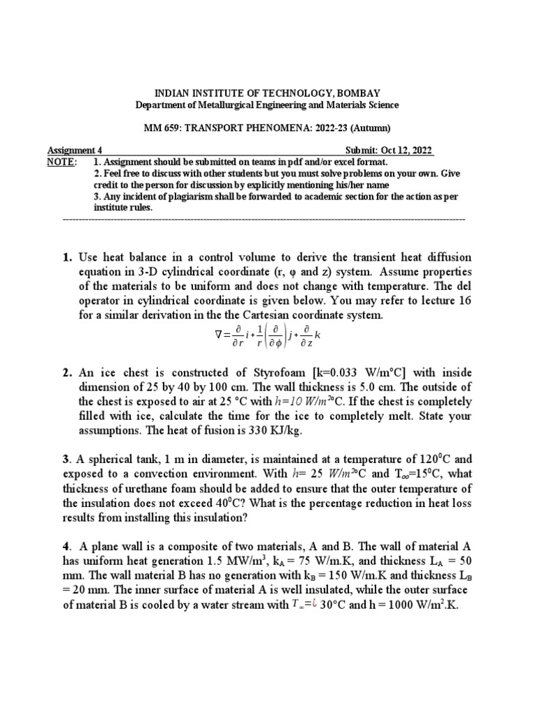 Assignment 4 - A22 | PDF | Thermal Insulation | Heat Transfer