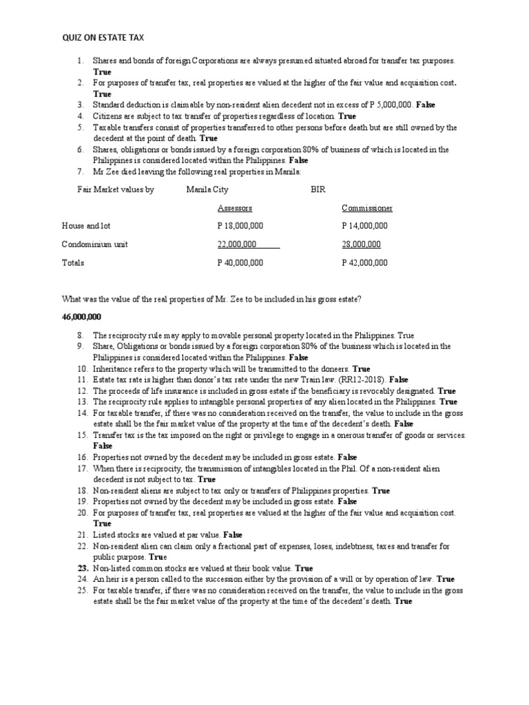 Quiz Estate Tax | PDF | Estate Tax In The United States | Taxes