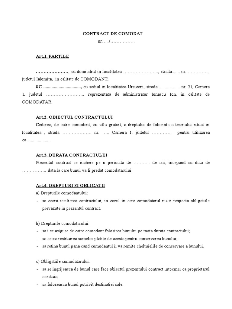 Contract de Comodat | PDF