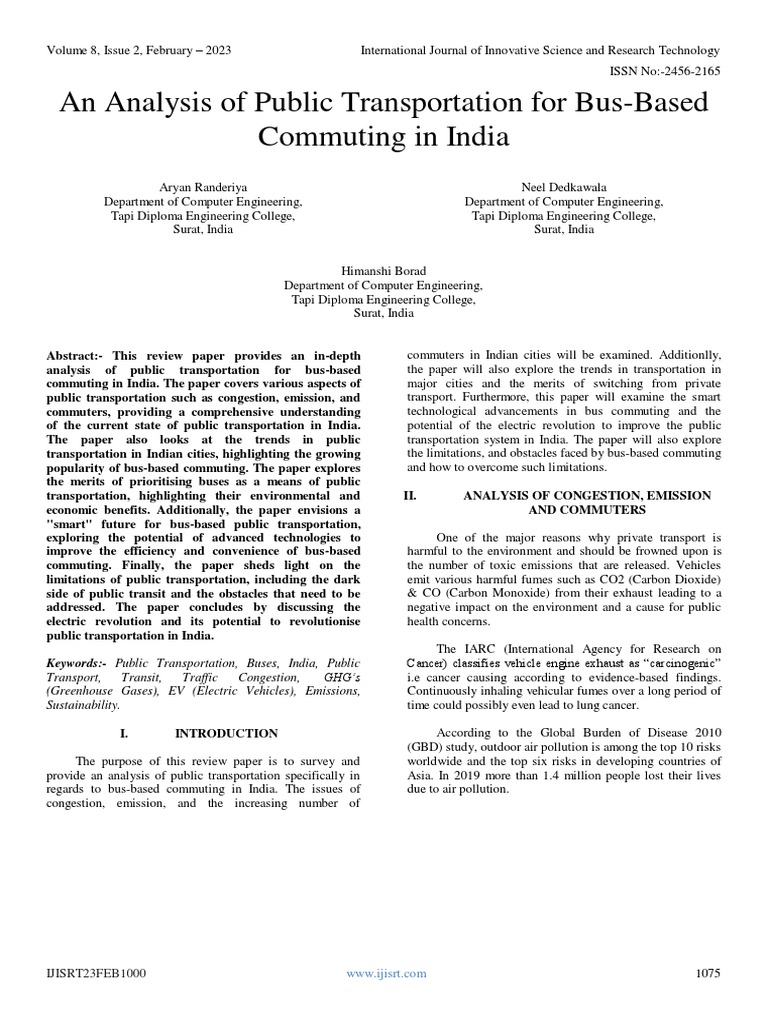 An Analysis of Public Transportation For Bus-Based Commuting in India ...