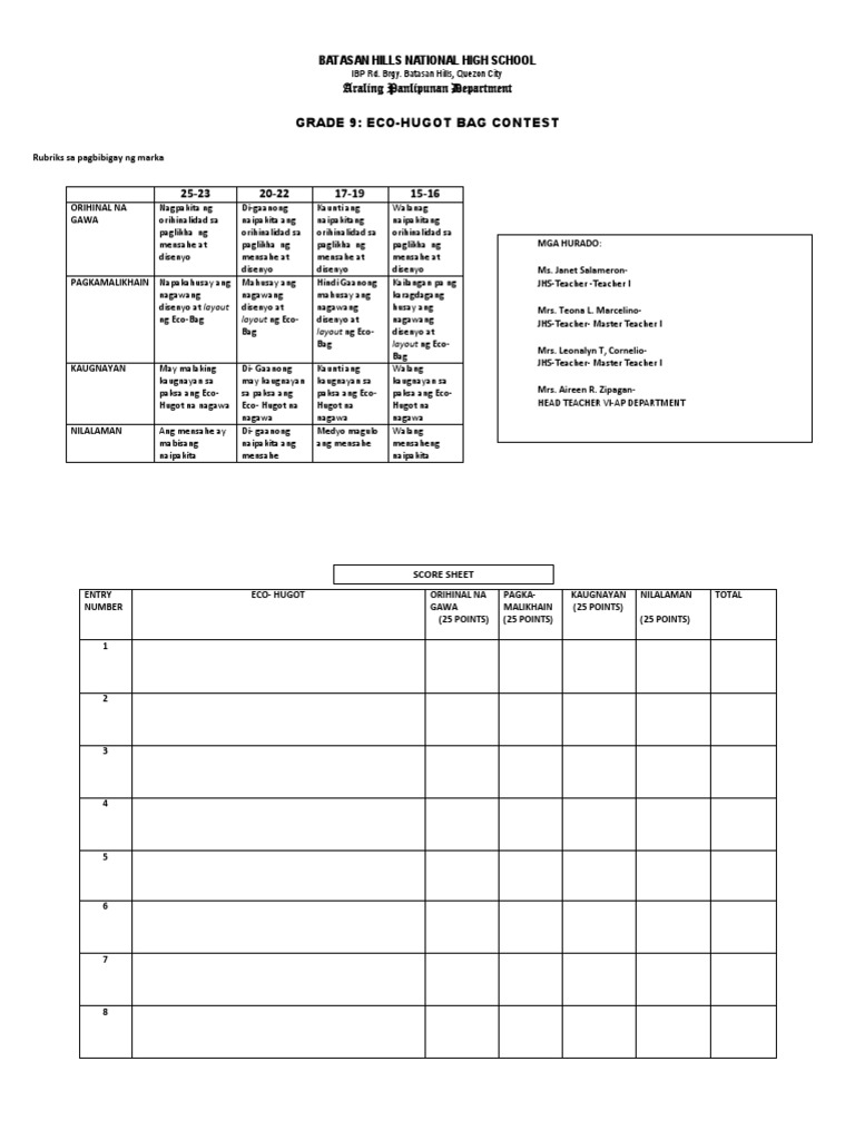 Judges Score Sheet Eco-Hugot-Bag | PDF