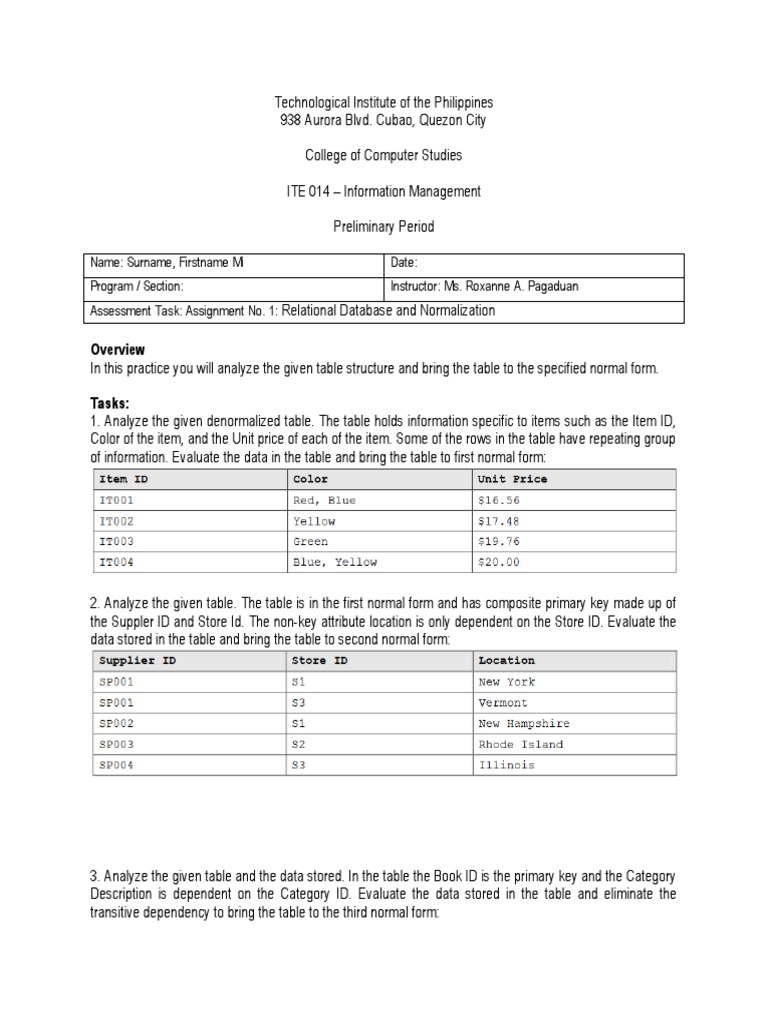 Assignment No 1 Relational Database and Normalization | PDF Assignment No 1 Relational Database and Normalization | PDF