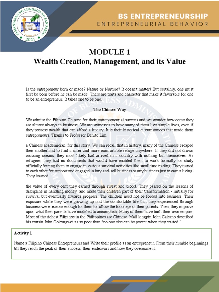 Entrep - M1 | PDF | Entrepreneurship | Sleep