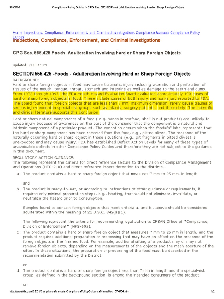 FDA Compliance Policy Guides CPG Sec. 555 | PDF | Injury | Food And Drug Administration
