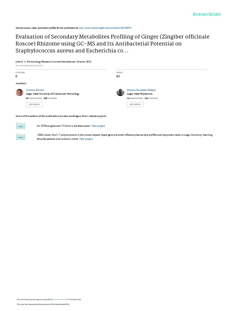 Ginger On Microorganism | PDF | Gas Chromatography–Mass Spectrometry | Microbiology