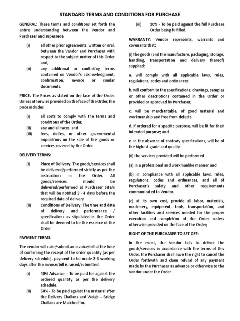 Standard Terms and Conditions For Purchase | PDF | Invoice | Economies