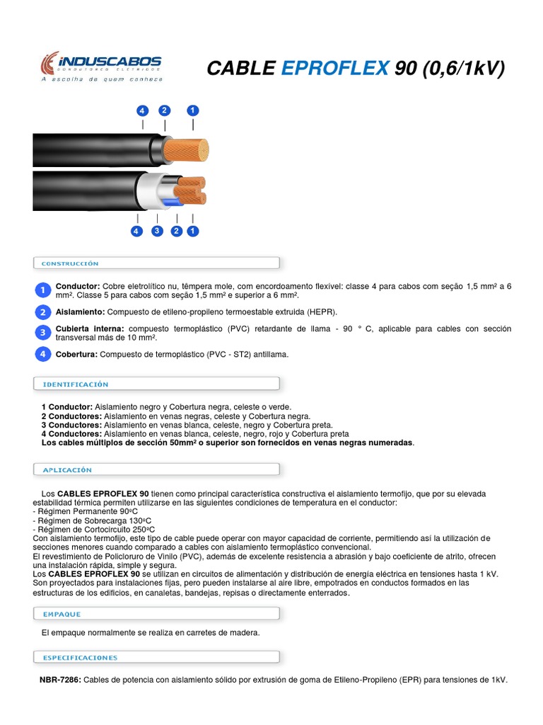 Cables Eproflex 90: Especificaciones técnicas | PDF | Aislador ...