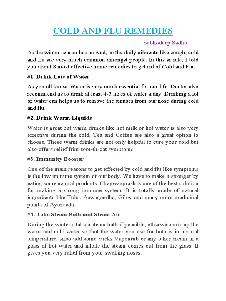 Cold and Flu Remedies | PDF | Common Cold | Drink