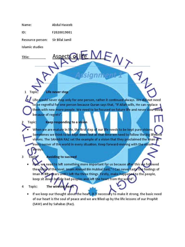 F2020019001, Assignment#1, Islamic Studies | PDF | God In Islam | Muhammad