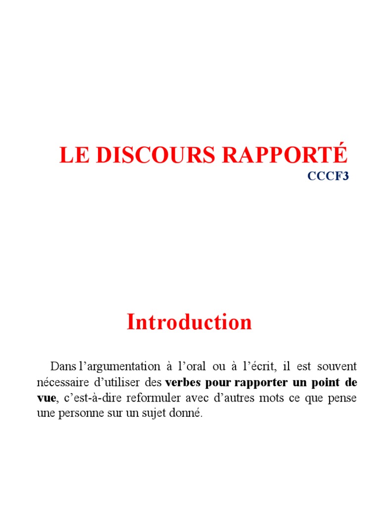 Cours Sur Le Discours Rapporté | PDF | Discours (linguistique) | Verbe
