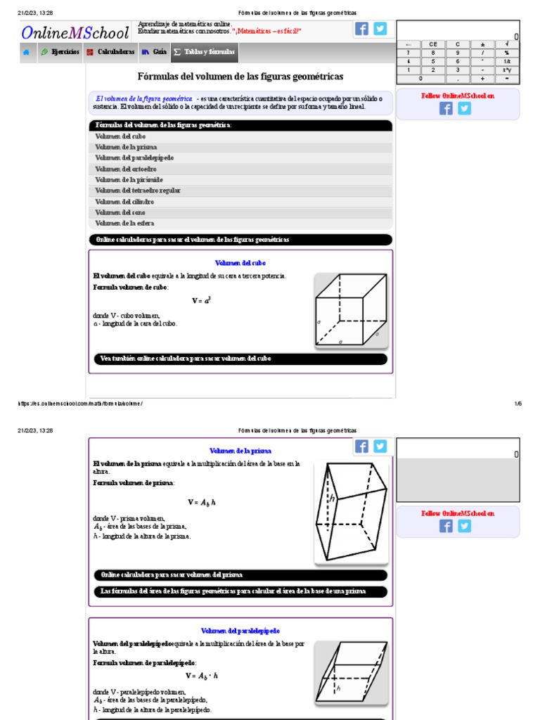 Fórmulas Del Volumen de Las Figuras Geométricas | PDF | Volumen | Tetraedro