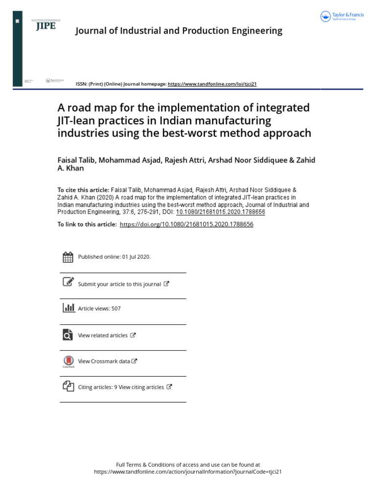 A Road Map For The Implementation of Integrated JIT Lean Practices in Indian Manufacturing ...