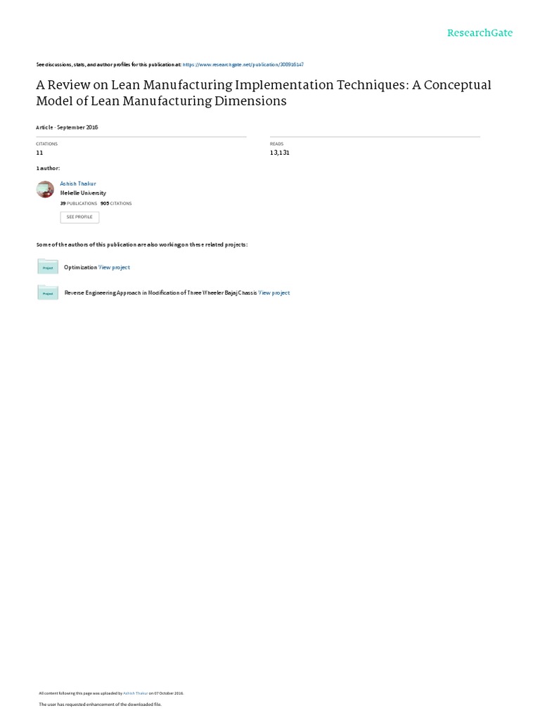 A Review On Lean Manufacturing Implementation Techniques A Conceptual Model of Lean ...
