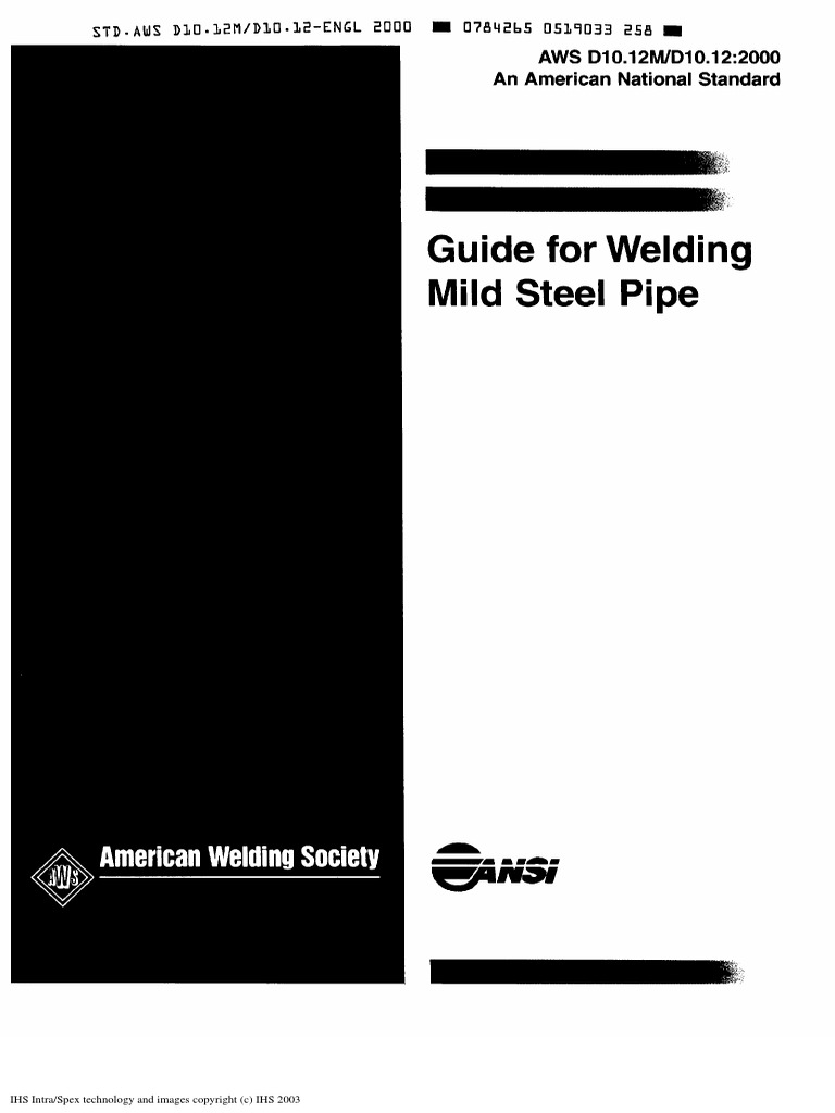 AWS D10.12 D10.12-2000 Guide For Welding Mild Steel Pipe | PDF