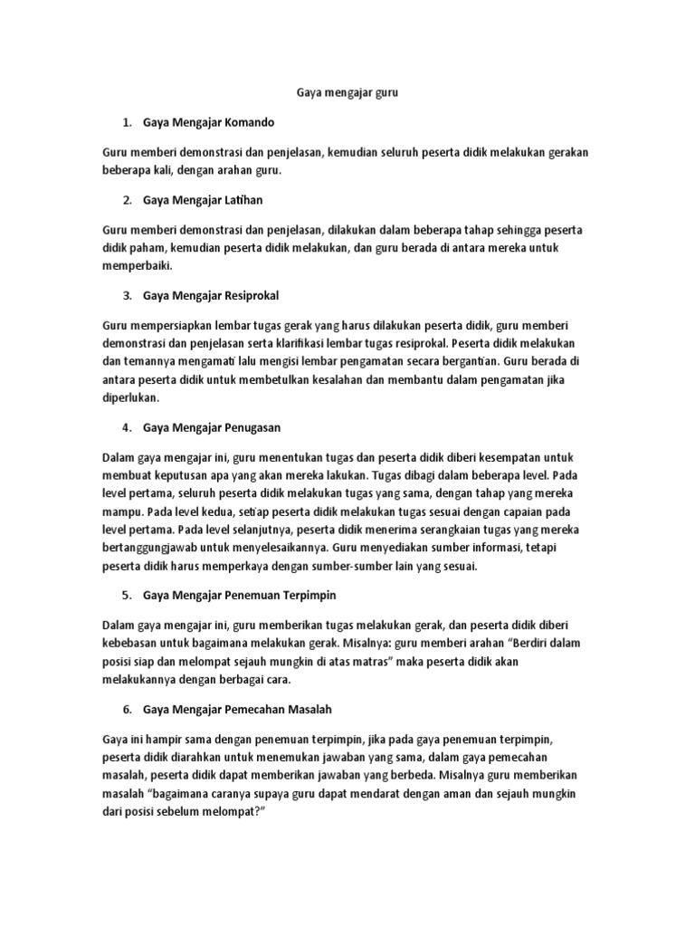 Gaya Mengajar Guru Pdf