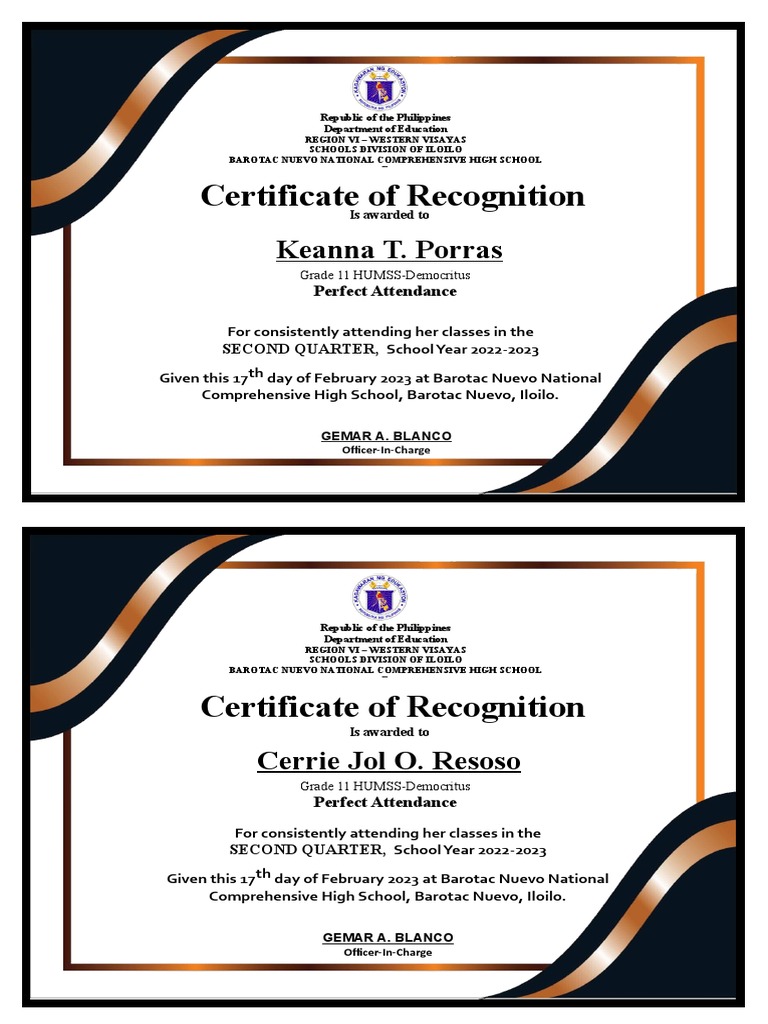 2nd Quarter Certificate Word | PDF