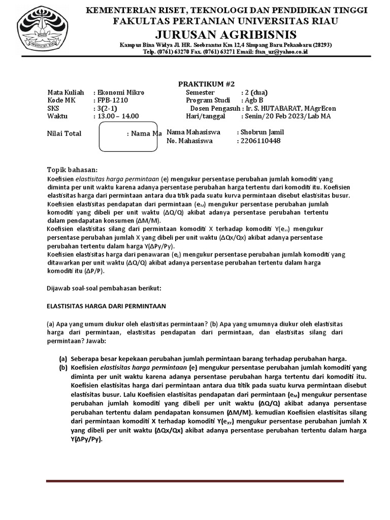 Ekonomi Mikro - Shobrun Jamil - 2206110448 - Agb B | PDF