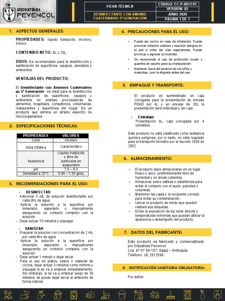 Ficha Tecnica Amonio Cuaternario | PDF | Agua | Química