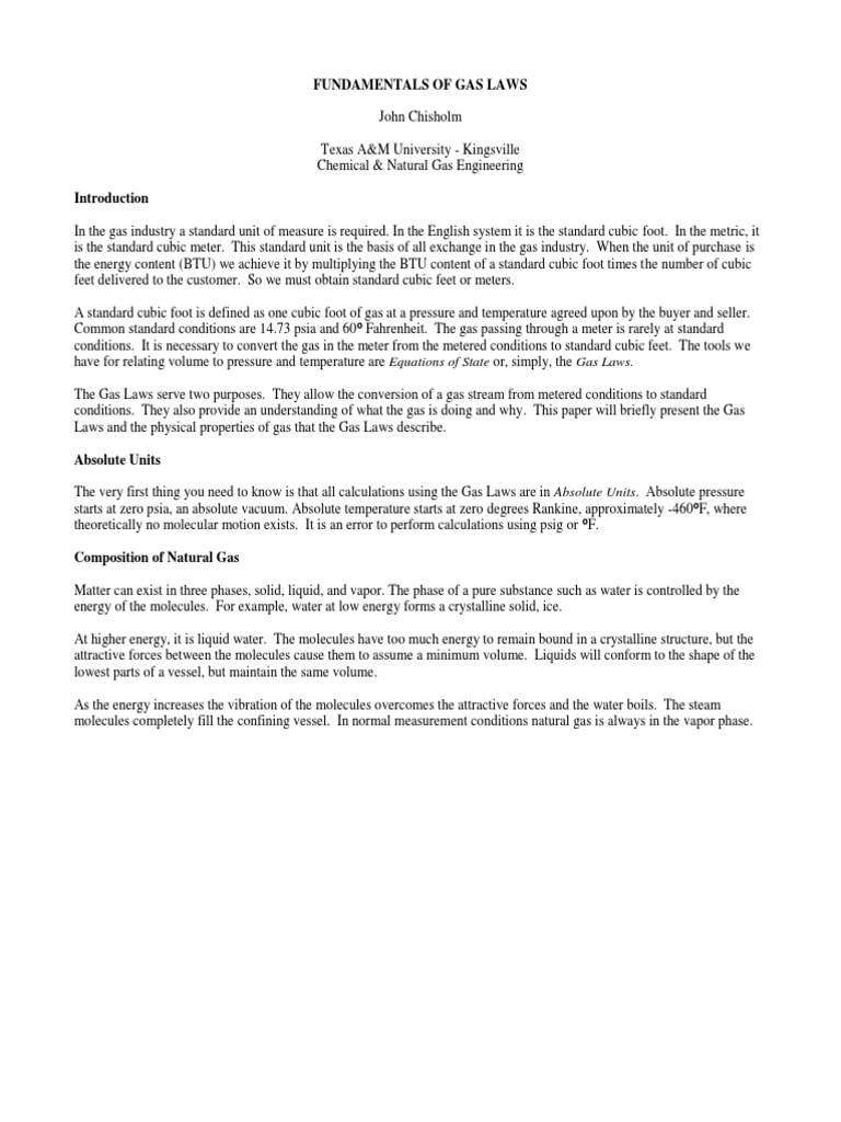 Fundamentals Of Gas Laws Pdf Gases Phase Matter