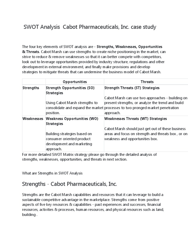 Case Study Cabot Pharmaceutical Inc | PDF | Supply Chain | Swot Analysis
