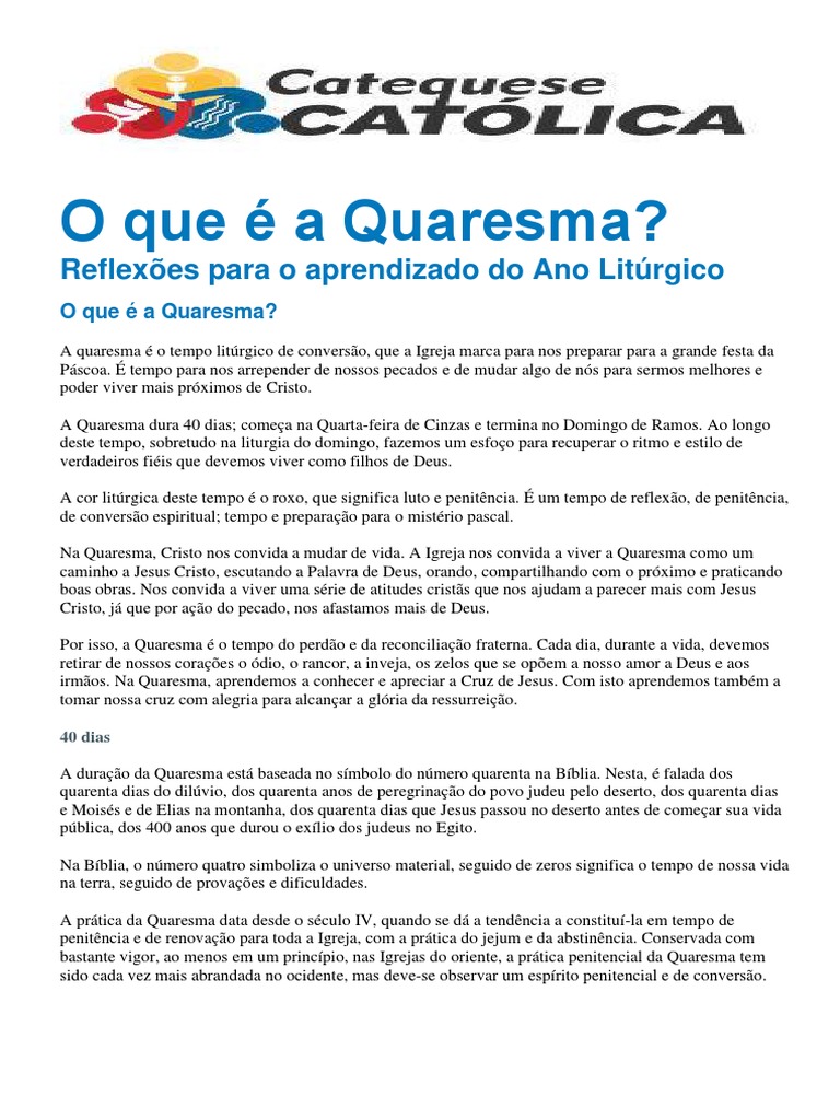 O Que É A Quaresma | PDF | Quaresma | Liturgia