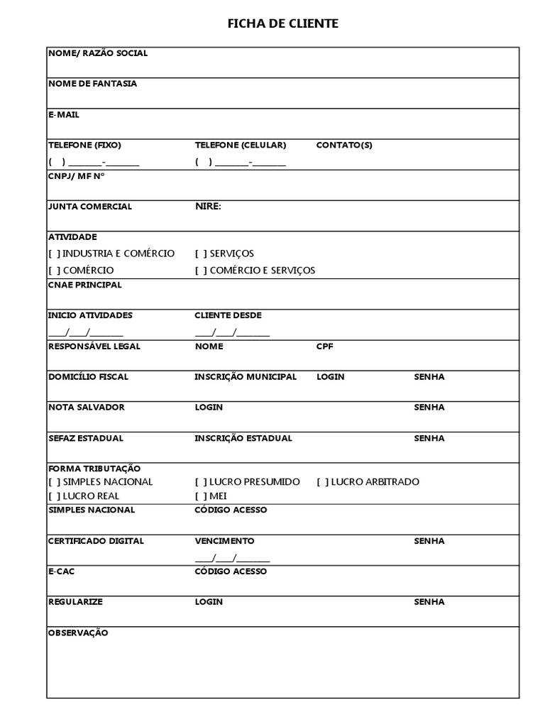 Ficha de Clientes | PDF