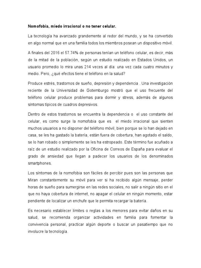 Causas y consecuencias de la nomofobia | PDF | Relaciones personales ...
