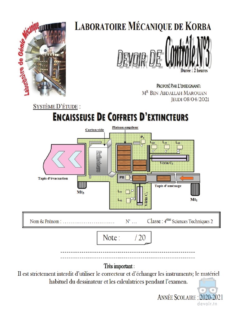 Devoir de Contrôle N°3 Corrigé 2020 2021 (MR Ben Abdallah) (Lycée KORBA ...