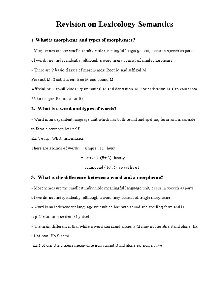 Revision On Lexicology | PDF | Word | Idiom