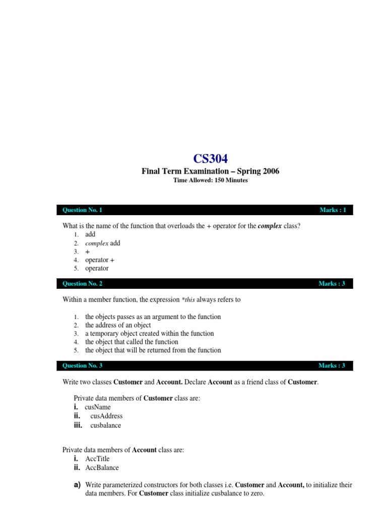 CS304 Final Spring2006 | PDF | Method (Computer Programming) | Class (Computer Programming)