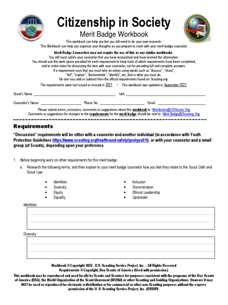 Citizenship in The Society Merit Badge | PDF | Boy Scouts Of America ...