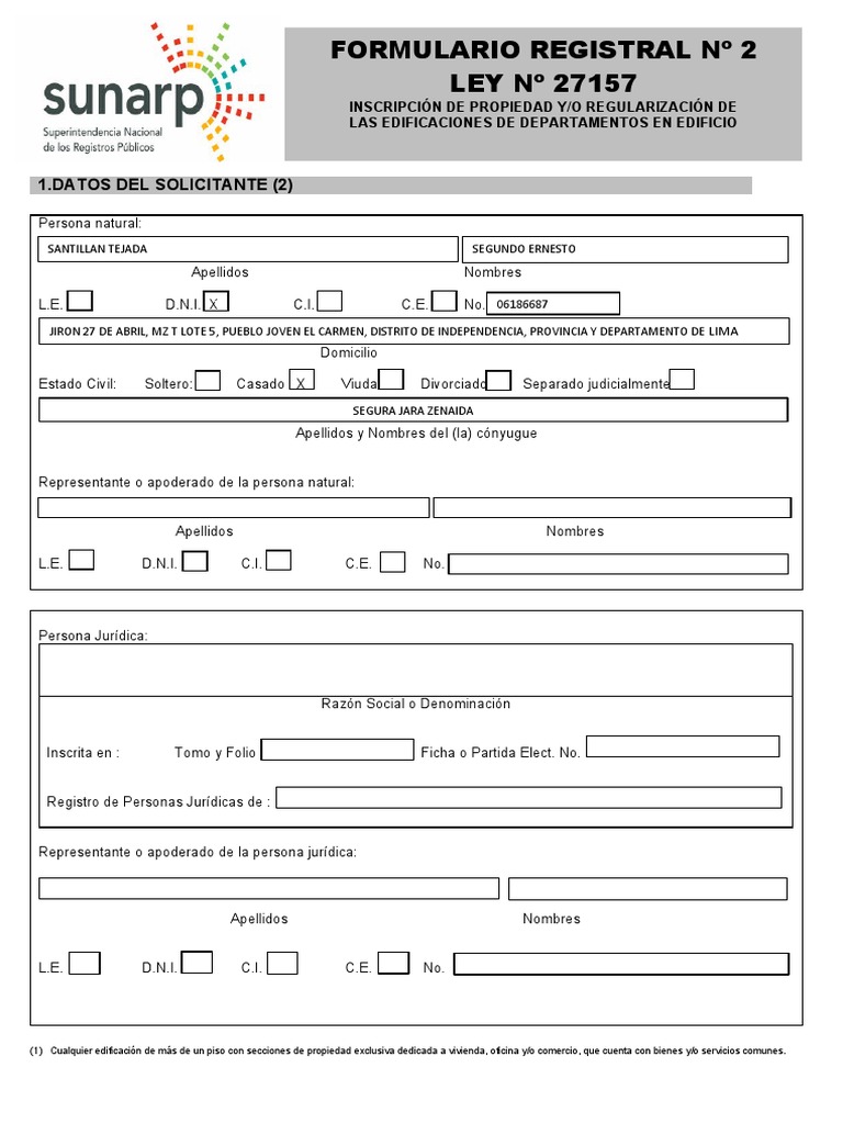 Formulario Registral #2 Ley #27157. | PDF | Ley común | Derecho Civil ...
