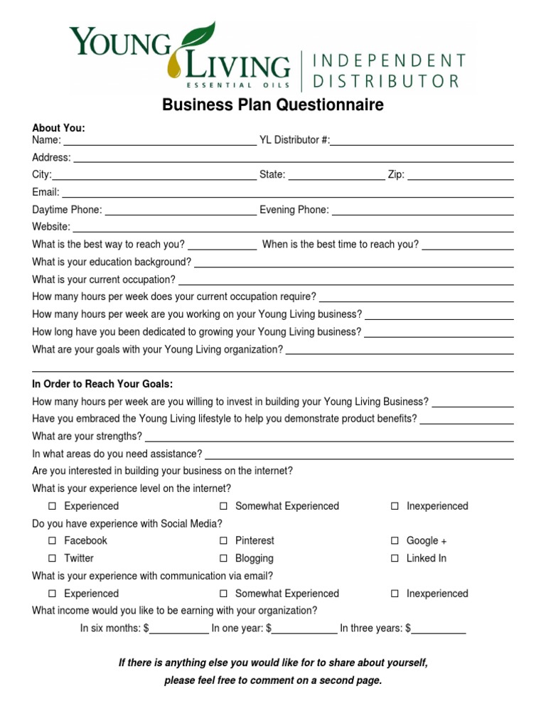 Business Plan Questionnaire | PDF