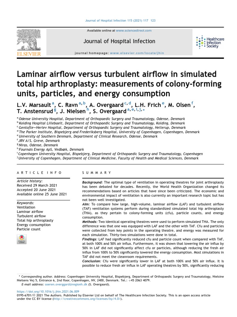 JHI Laminar Airflow Versus Turbulent Airflow in Simulated Total Hip Arthroplasty ...