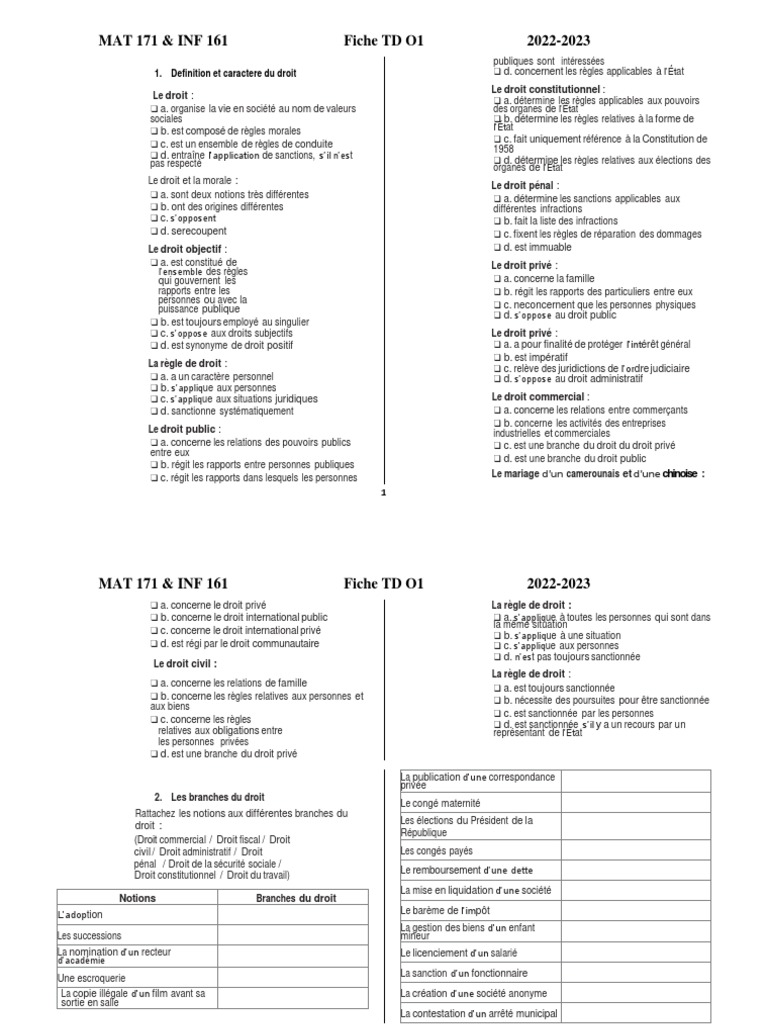 Fiche TD 01 INF 161 | PDF | Compétence | Justice