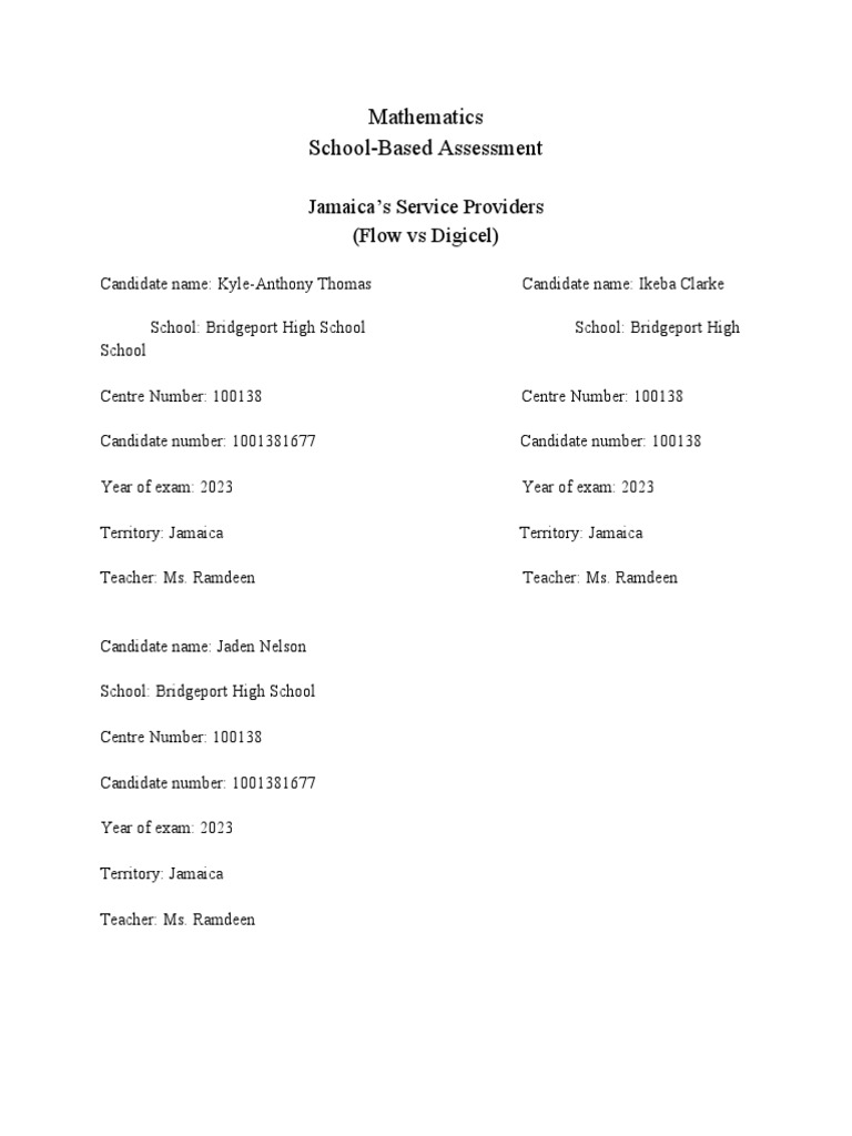 Mathematics School Based Assessment | PDF