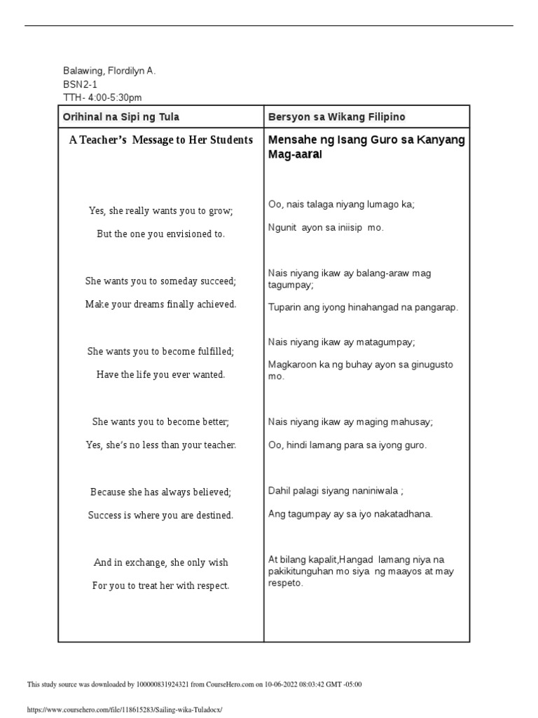 Sailing Wika Tula | PDF | Philippines | Languages
