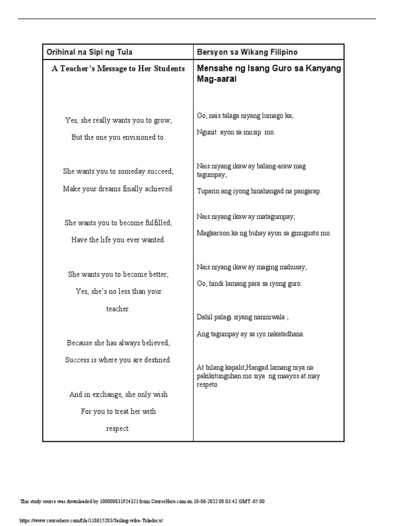 Sailing Wika Tula | PDF | Philippines | Languages