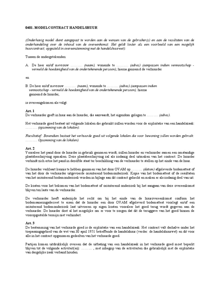 Modelcontract Handelshuur