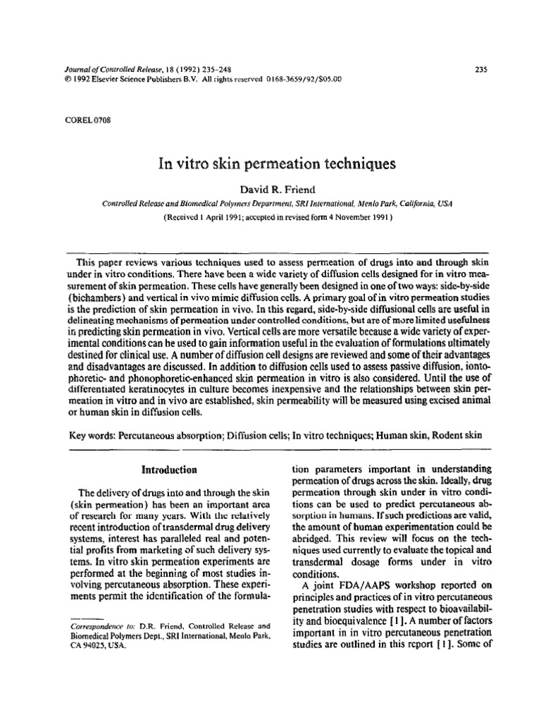 In Vitro Skin Permeation Techical | PDF | Epidermis | Skin